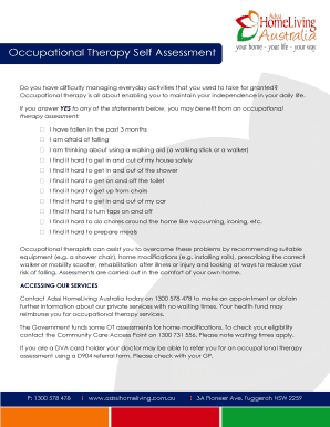 Fillable Online Occupational Therapy Self Assessment Fax Email Print ...