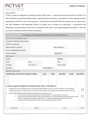 Fillable Online actvet ac Letter of Intent (PDF) - actvet Fax Email ...