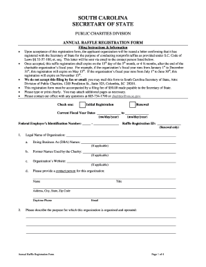 Fillable Online sos sc Annual Raffle Registration Form - South Carolina ...