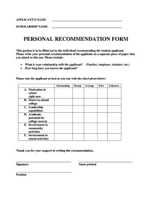 Fillable Online Personal Recommendation Form Fax Email Print - pdfFiller