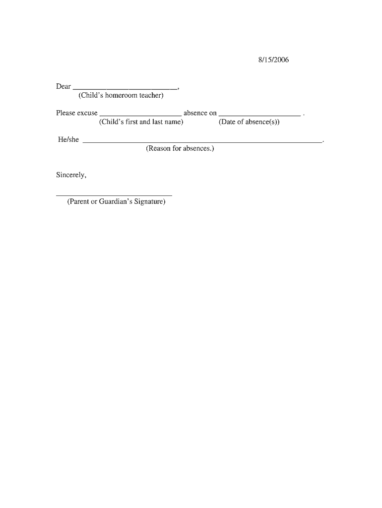 Fillable Online hamptones bcps Sample - Absence Note - hamptones bcps ...