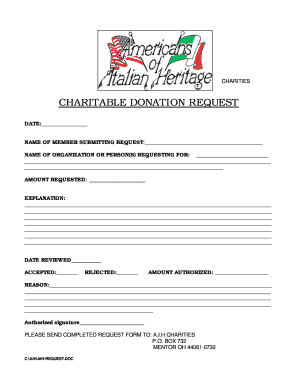 Fillable Online CHARITABLE DONATION REQUEST Fax Email Print - pdfFiller