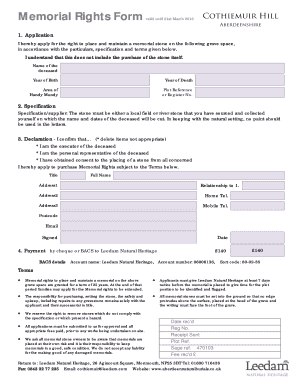Fillable Online aberdeennaturalburials co Memorial Application Form ...