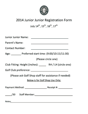 Fillable Online 2014 Junior Junior Registration Form - Beach Grove ...
