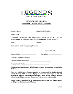 Fillable Online MEMBERSHIP LEASE & MEMBERSHIP TRANSFER FORM Fax Email ...