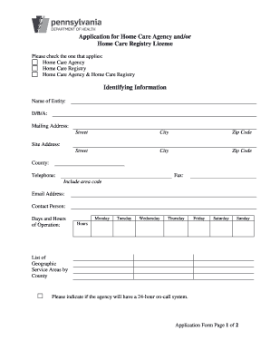 Application For Home Care Agency And/or Home Care Registry ... - Fill ...
