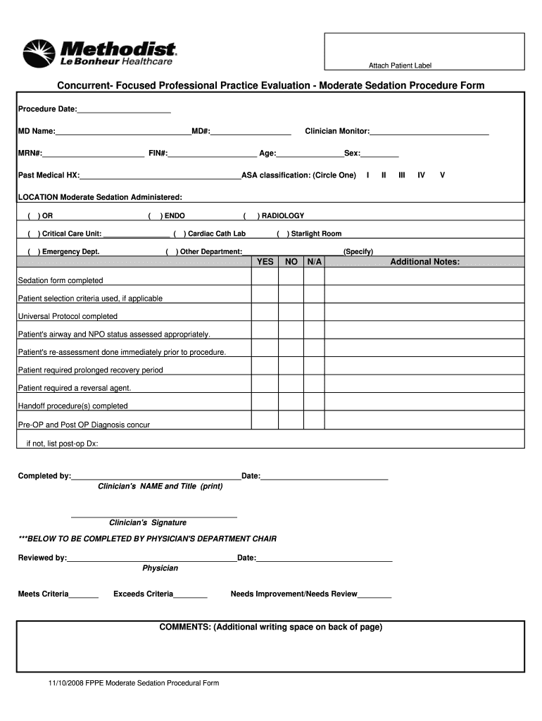 Fillable Online Moderate Sedation Procedure Form Fax Email Print ...