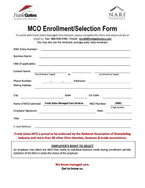 Fillable Online trustnari MCO Enrollment/Selection Form - NARI of ...