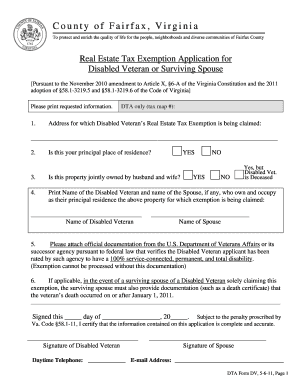 Fillable Online fairfaxcounty Vets- Disabled Exemption Application rev 5-6-11.doc ...