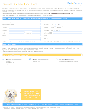 Fillable Online Cruciate Ligament Exam Form - PetSecure Fax Email Print ...