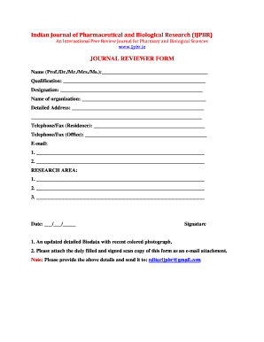 Fillable Online ijpbr Reviewer Form - Indian Journal of Pharmaceutical ...