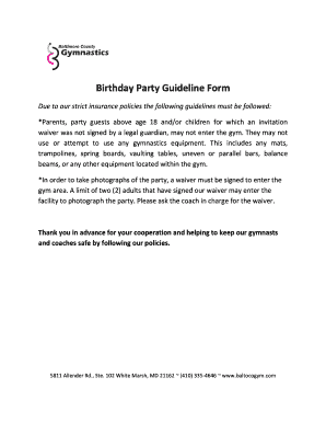 Fillable Online Birthday Party Guideline Form - Baltimore County... Fax ...