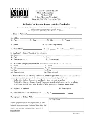 Fillable Online health minnesota Application for Mortuary Science ...