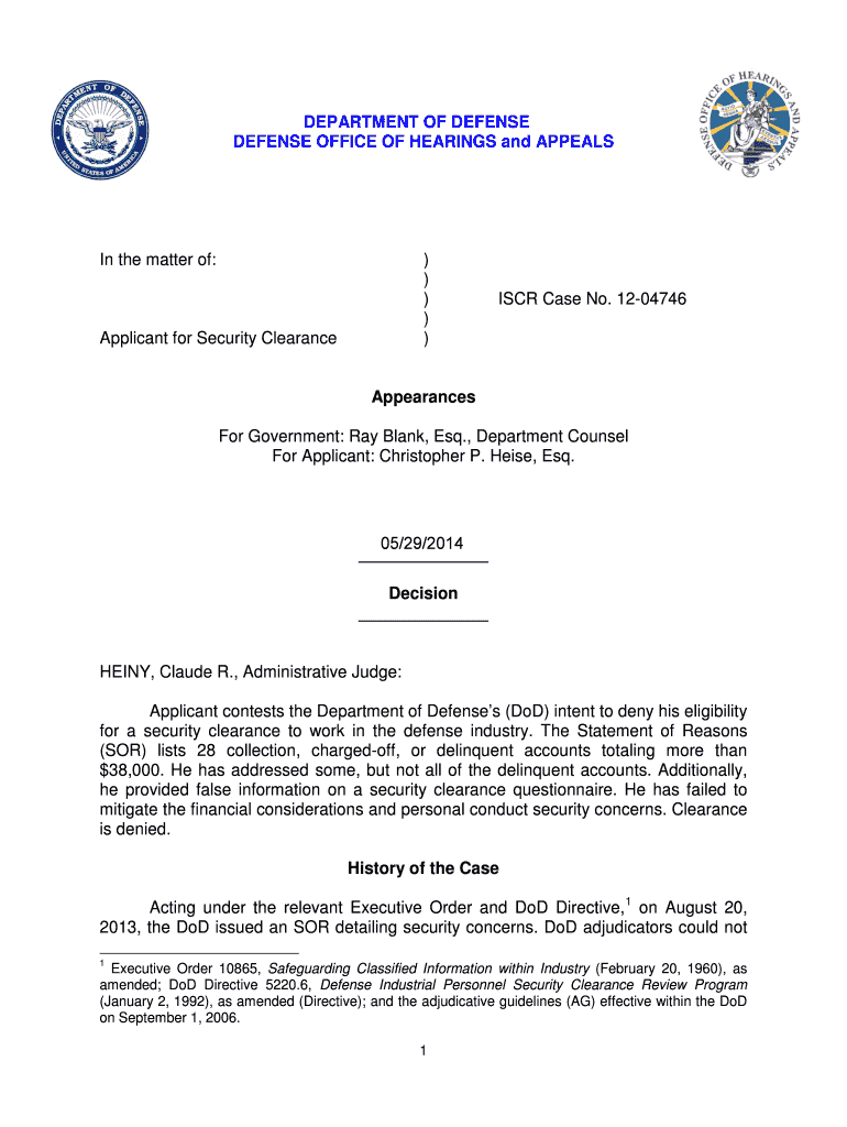 Fillable Online dod 1204746 Appearances For Government: Ray Blank, Esq ...