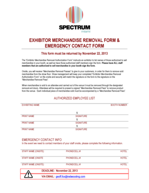 Fillable Online 13-10-10 Exhibitor Merchandise Removal Form ...