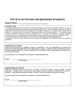 Fillable Online stmarysstratford school Off-site activities for ...