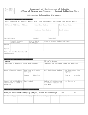 Fillable Online cfo dc Collection Information Statement Form - cfo dc ...