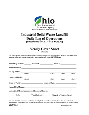 Fillable Online epa ohio Industrial Waste Landfill Daily Log of ...