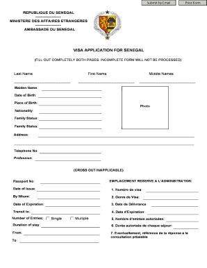 Fillable Online fas usda Republique Du Senegal: Visa Application for ...