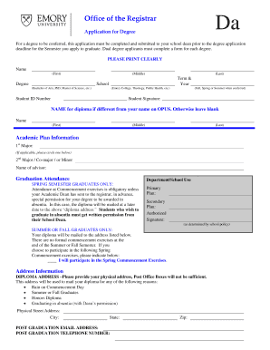 Fillable Online graduateschool emory APPLICATION FOR DEGREE - Emory ...