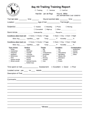 Fillable Online bjsvkjolur Bay K9 Trailing Training Report - bjsvkjolur ...