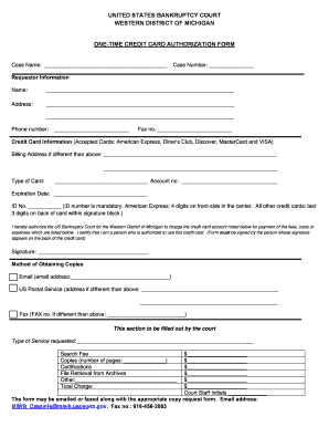 Fillable Online miwb uscourts One-time Credit Card Authorization Form ...