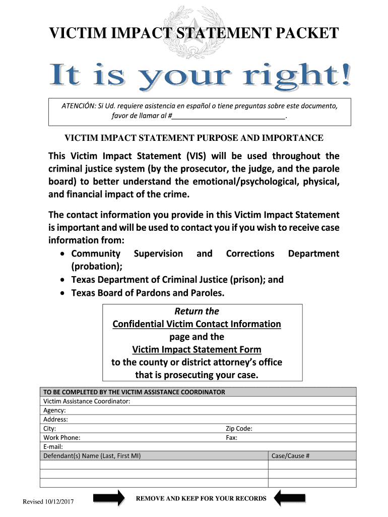 Fillable Online This Victim Impact Statement - Texas Department of Criminal Justice Fax Email ...