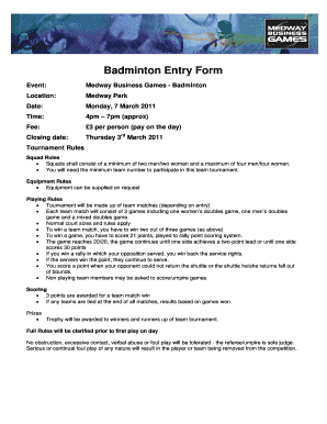 Fillable Online london2012 medway gov Badminton Entry Form - Medway Fax ...