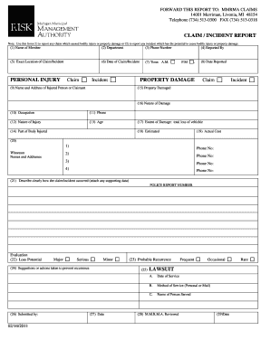 Fillable Online Insurance Claim Form - The City of Madison Heights Fax ...