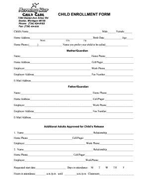 Fillable Online morningstarchildcare Child Enrollment Form - Morning ...