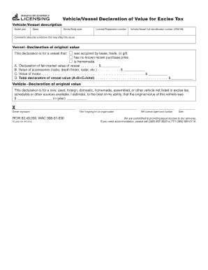 Fillable Online dol wa VehicleVessel Declaration of Value for Excise ...