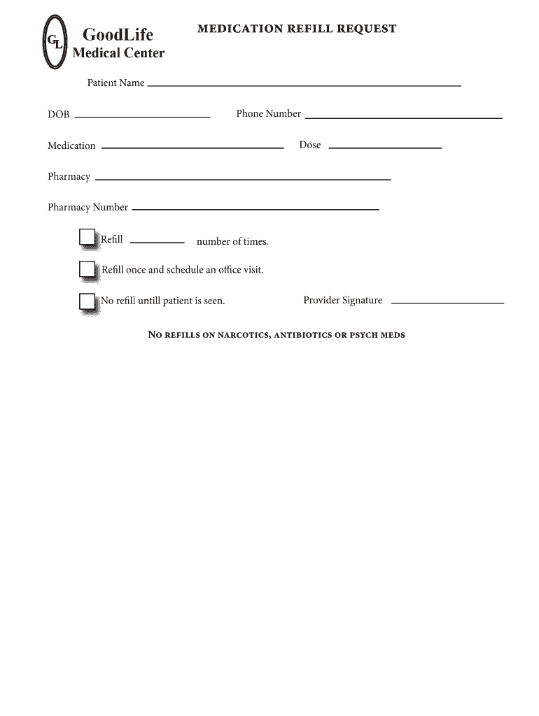 Fillable Online Medication refill request medication refill request ...
