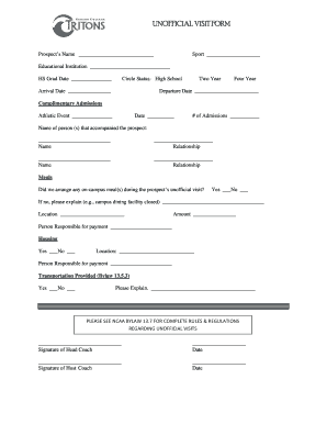 Fillable Online NEW UNOFFICIAL VISIT FORM Fax Email Print - pdfFiller