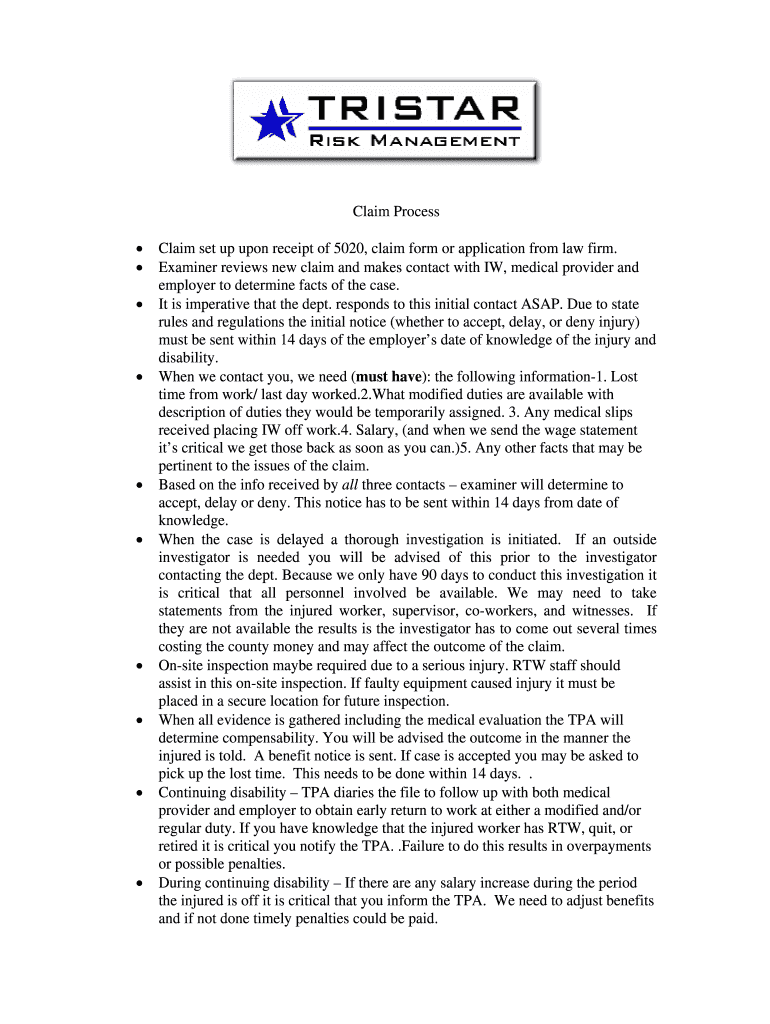 Fillable Online ceo lacounty Claim Process Claim set up upon receipt of ...