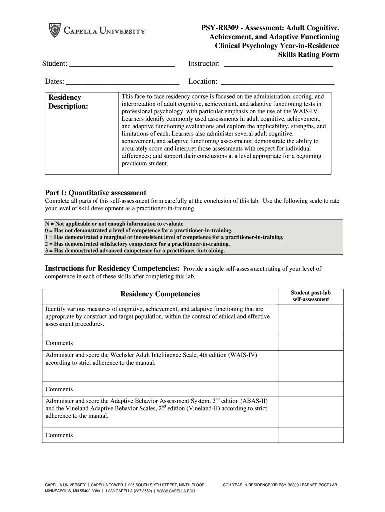 Fillable Online PSY-R8309 Skills Rating Form Learners Post-lab 2.doc ...