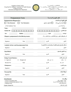 Fillable Online nursing ksau-hs edu Postponement Form ...