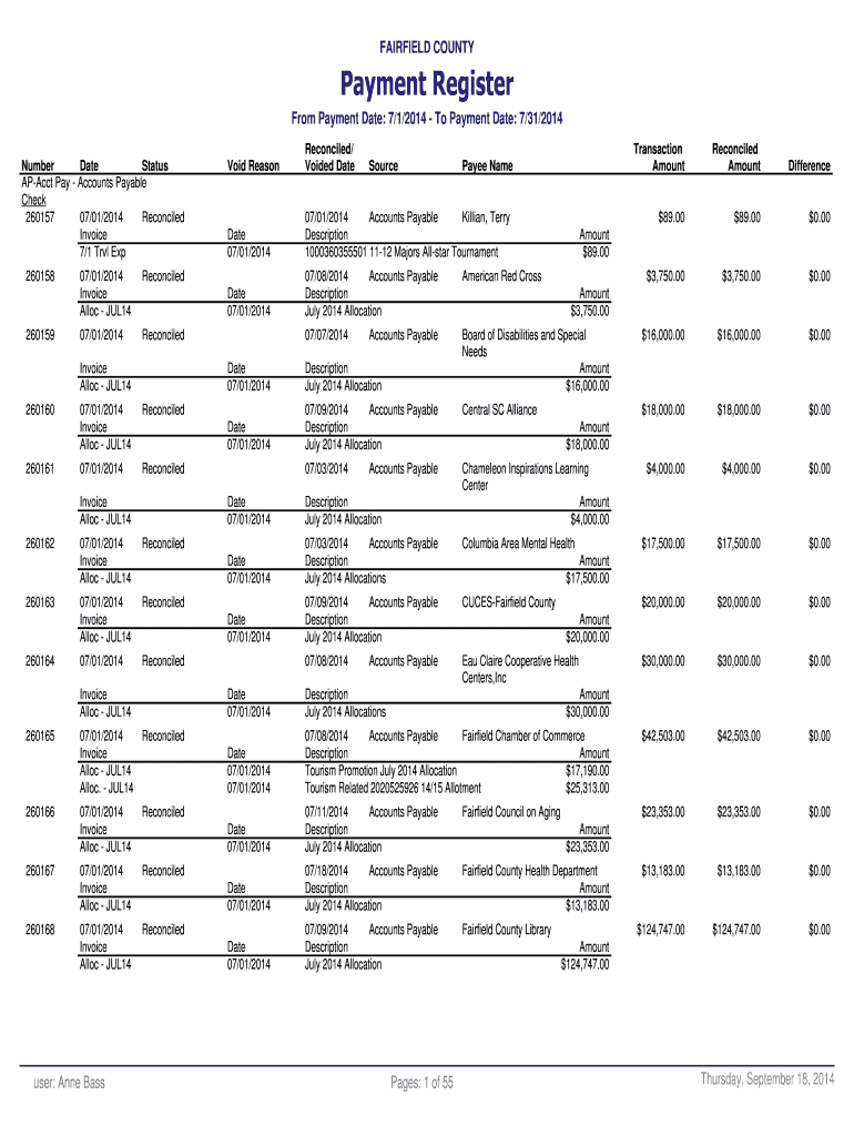 Fillable Online Payment Register - Fairfield County South Carolina Fax Email Print - pdfFiller