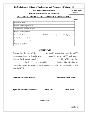 Fillable Online UTILIZATION CERTIFICATE - Pollachi Fax Email Print ...