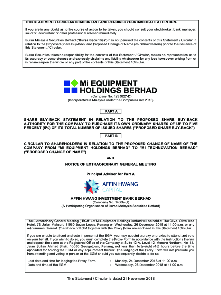 Fillable Online THIS STATEMENT / CIRCULAR IS IMPORTANT AND REQUIRES YOUR IMMEDIATE ATTENTION Fax ...