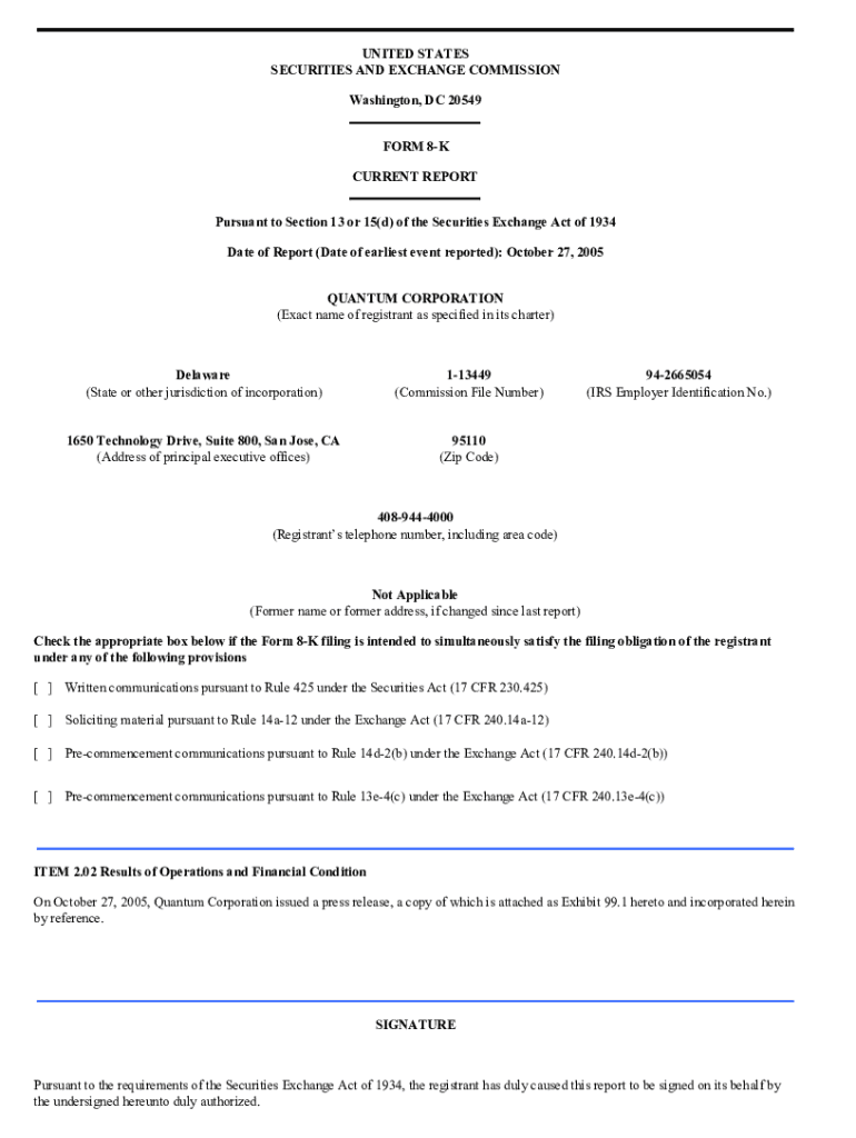 Fillable Online Form 8K as filed on October 27, 2005 with the ...