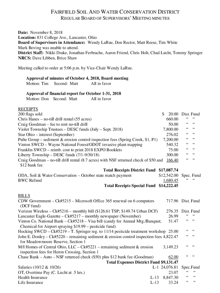 Fillable Online Board of Supervisors in Attendance: Wendy LaRue, Don ...