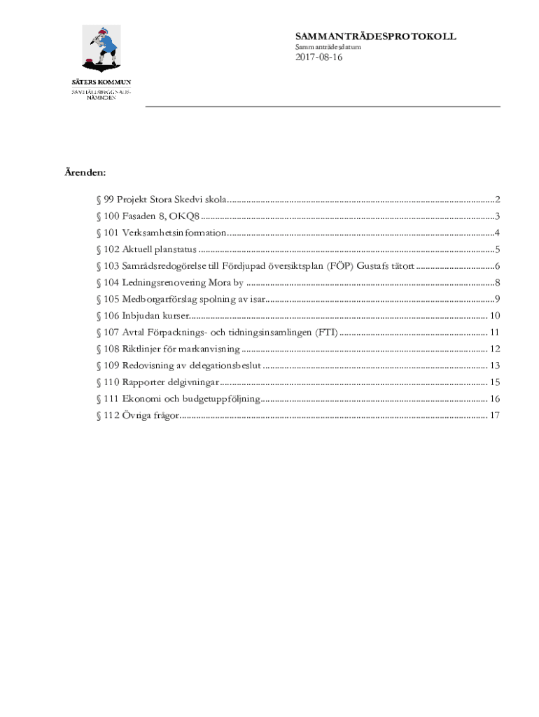 Fillable Online 103 Samrdsredogrelse till Frdjupad versiktsplan (FP) Gustafs ttort Fax Email ...