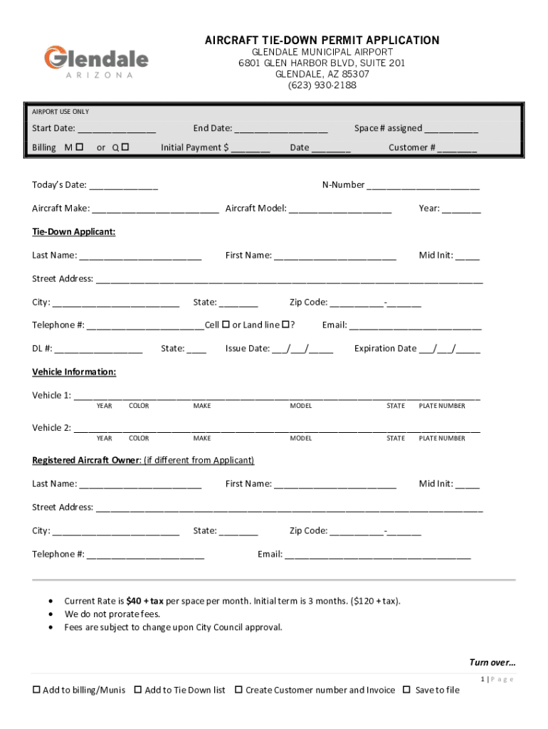 Fillable Online AIRCRAFT TIE-DOWN PERMIT APPLICATION Fax Email Print ...
