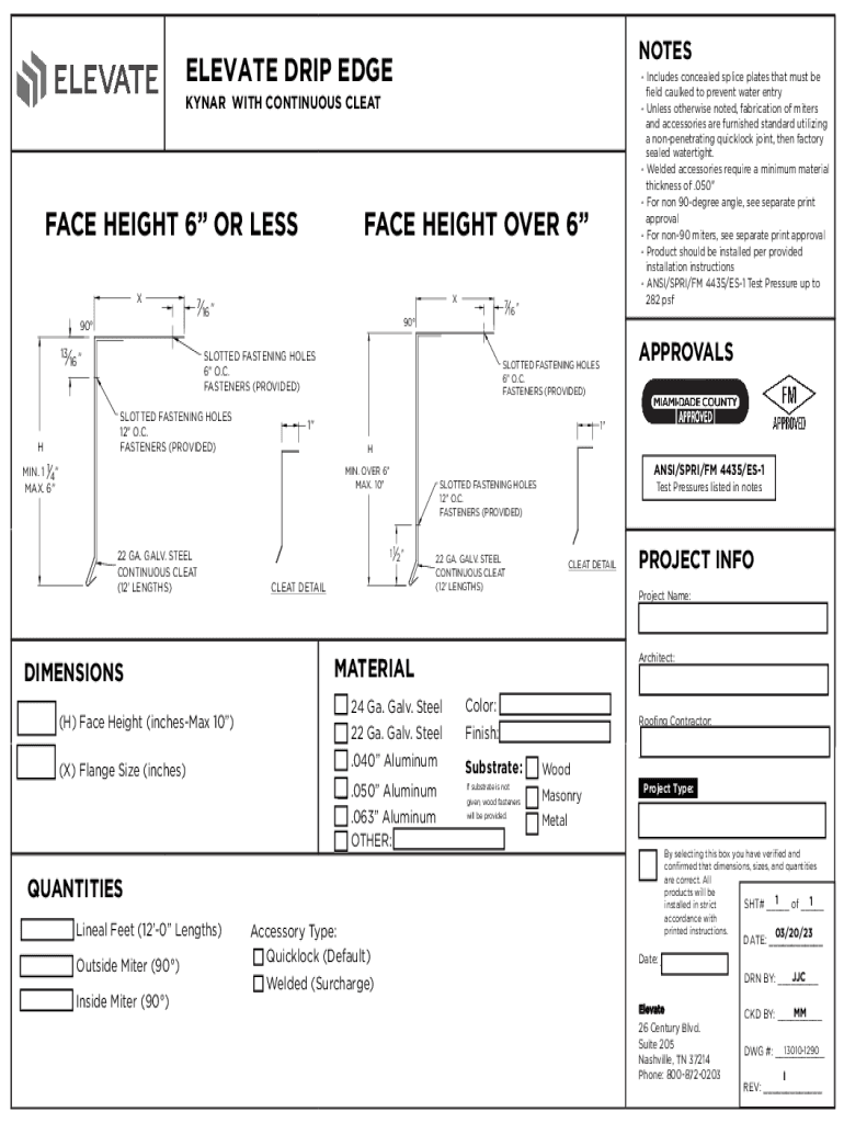 Fillable Online elevate sbs or app una-edge drip edge/ gravel stop ede ...