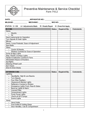 Fillable Online Form 710.2 Preventive Maintenance & Service Checklist ...