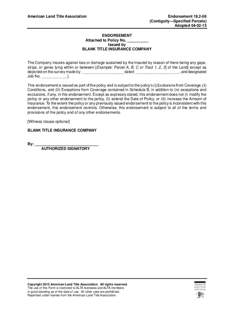 Fillable Online ALTA Endorsement 19.2-06 (Contiguity - Specified ...