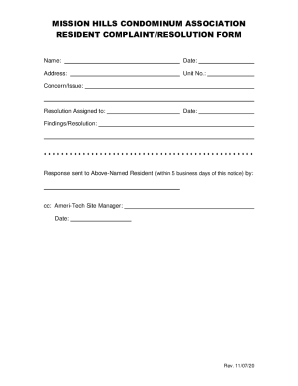 Fillable Online RESIDENT COMPLINT/RESOLUTION FORM Fax Email Print ...