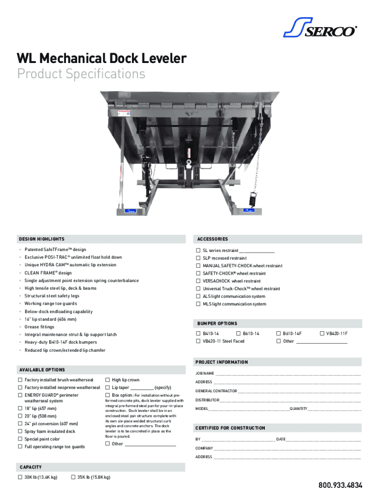 Fillable Online W Series Mechanical Dock Leveler by Serco - ARPAC Fax ...