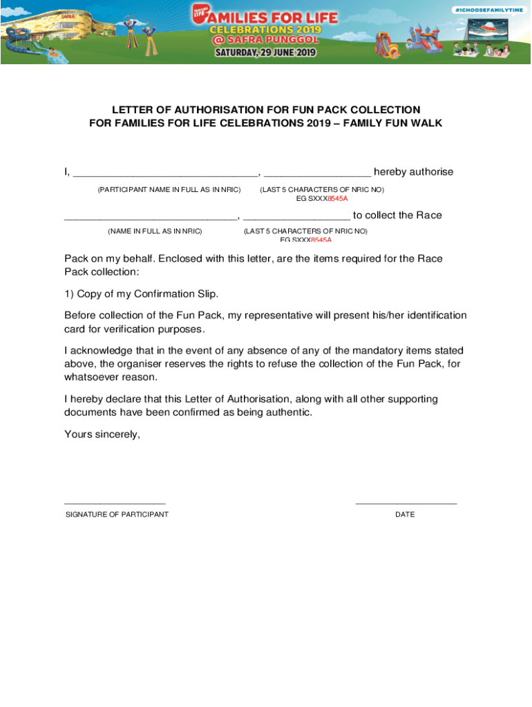 Fillable Online letter of authorisation for fun pack collection Fax Email Print - pdfFiller