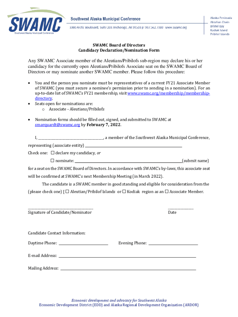 Fillable Online STATE OF ALASKA DECLARATION OF CANDIDACY U.S. ... Fax Email Print - pdfFiller